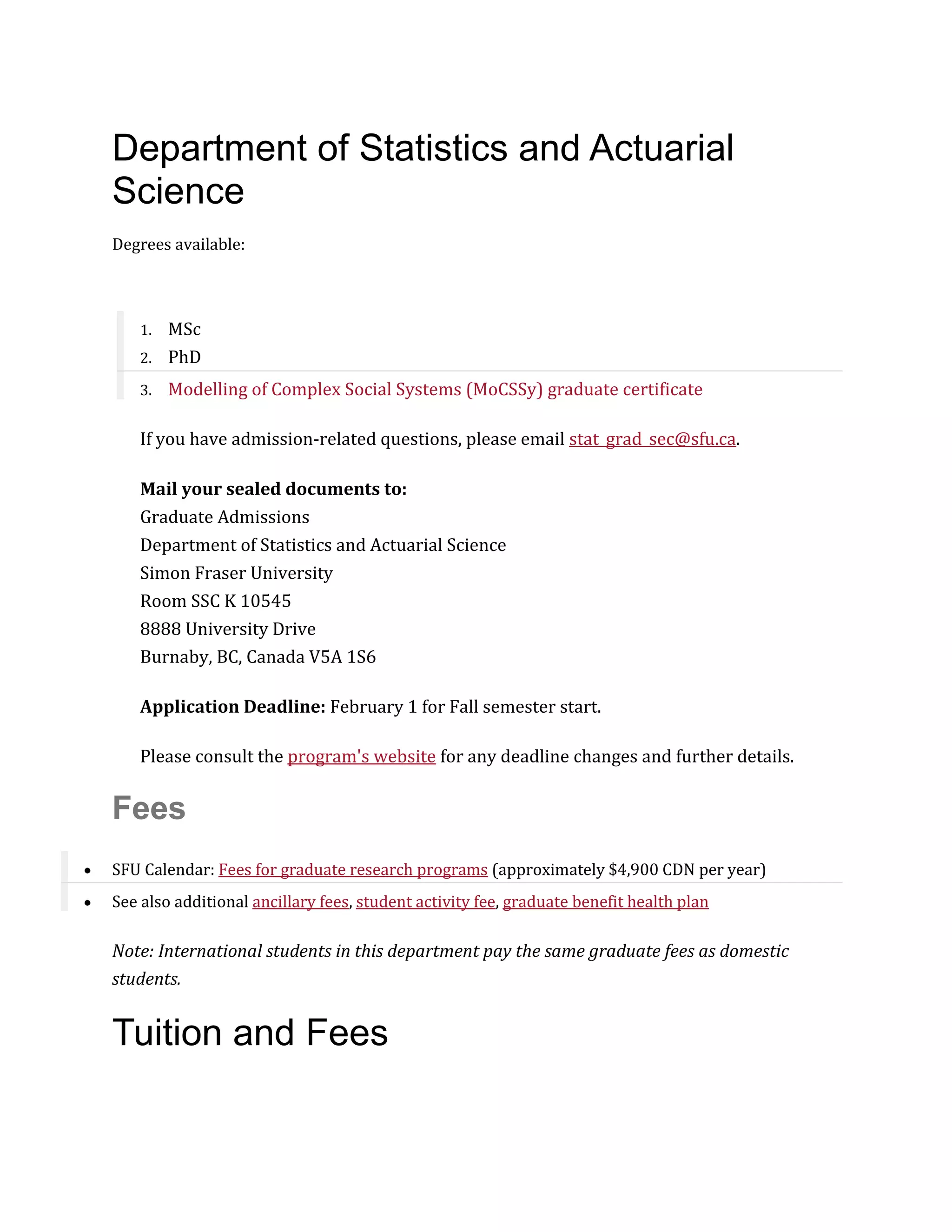 Information about admission in simon fraser university | DOCX