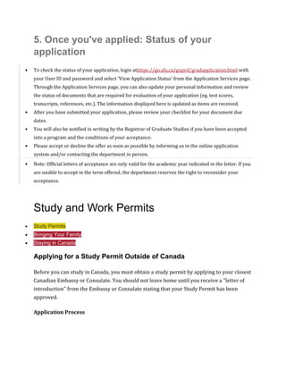 Information about admission in simon fraser university | DOCX