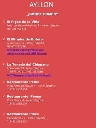 Información turística de Ayllón | PDF
