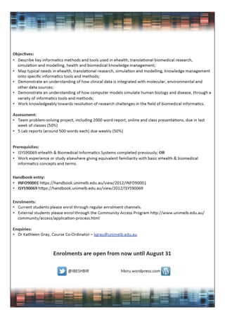 INFO90001 eHealth & biomedical Informatics tools & methods flyer | PDF