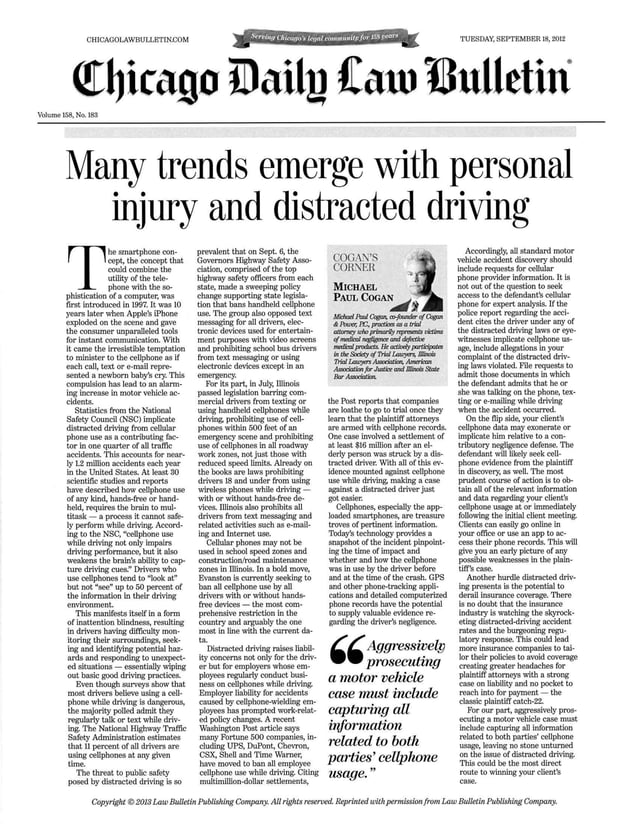 Cogan's Corner - Personal Injury and Distracted Driving | PDF