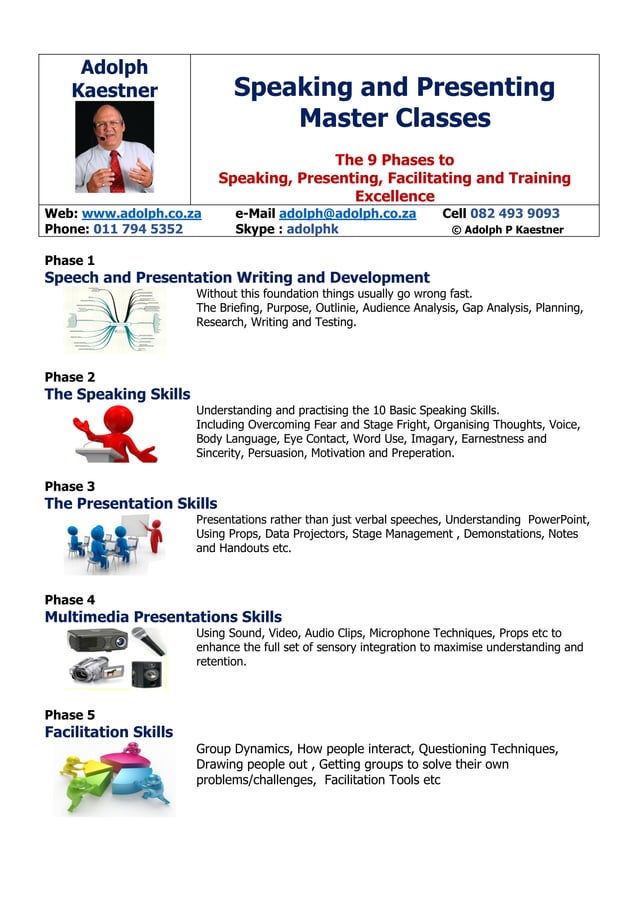 Speaking and Presenting Master Class - The 9 phases | PDF | Workshops ...