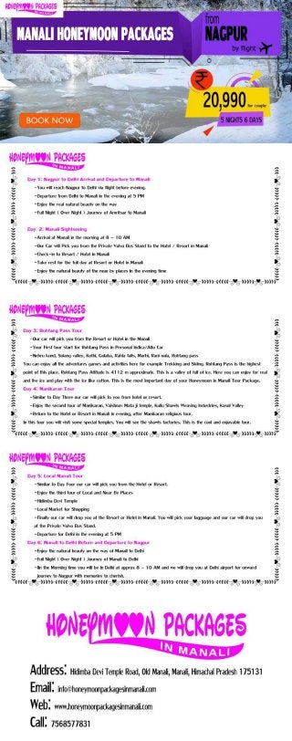 Manali Honeymoon Packages from Nagpur Itinerary