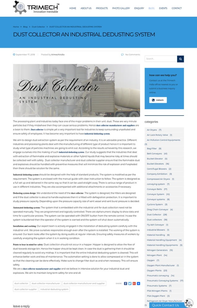 DUST COLLECTOR AN INDUSTRIAL DEDUSTING SYSTEM | PDF