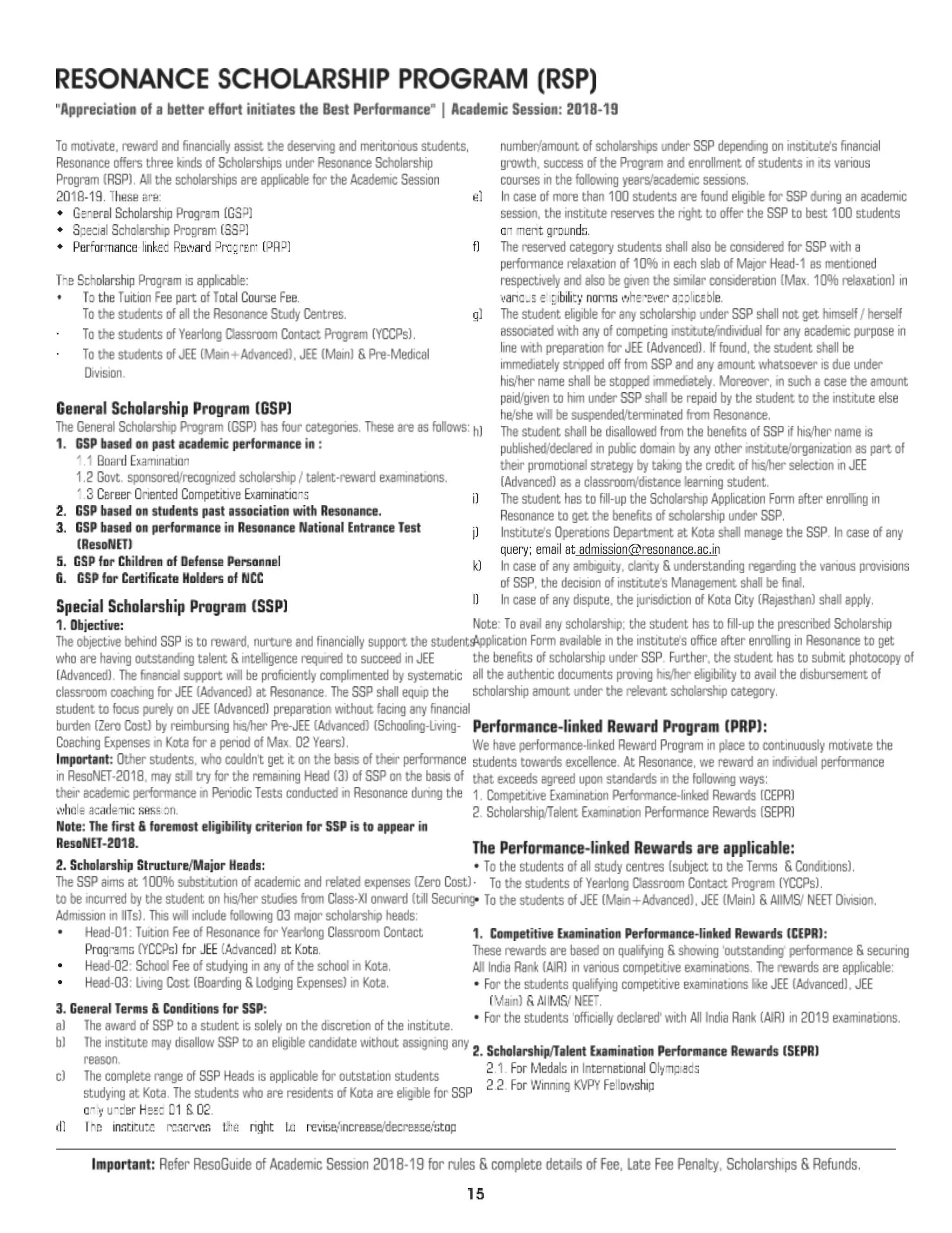 Resonance Information Leaflet 2018-19 | PPTX