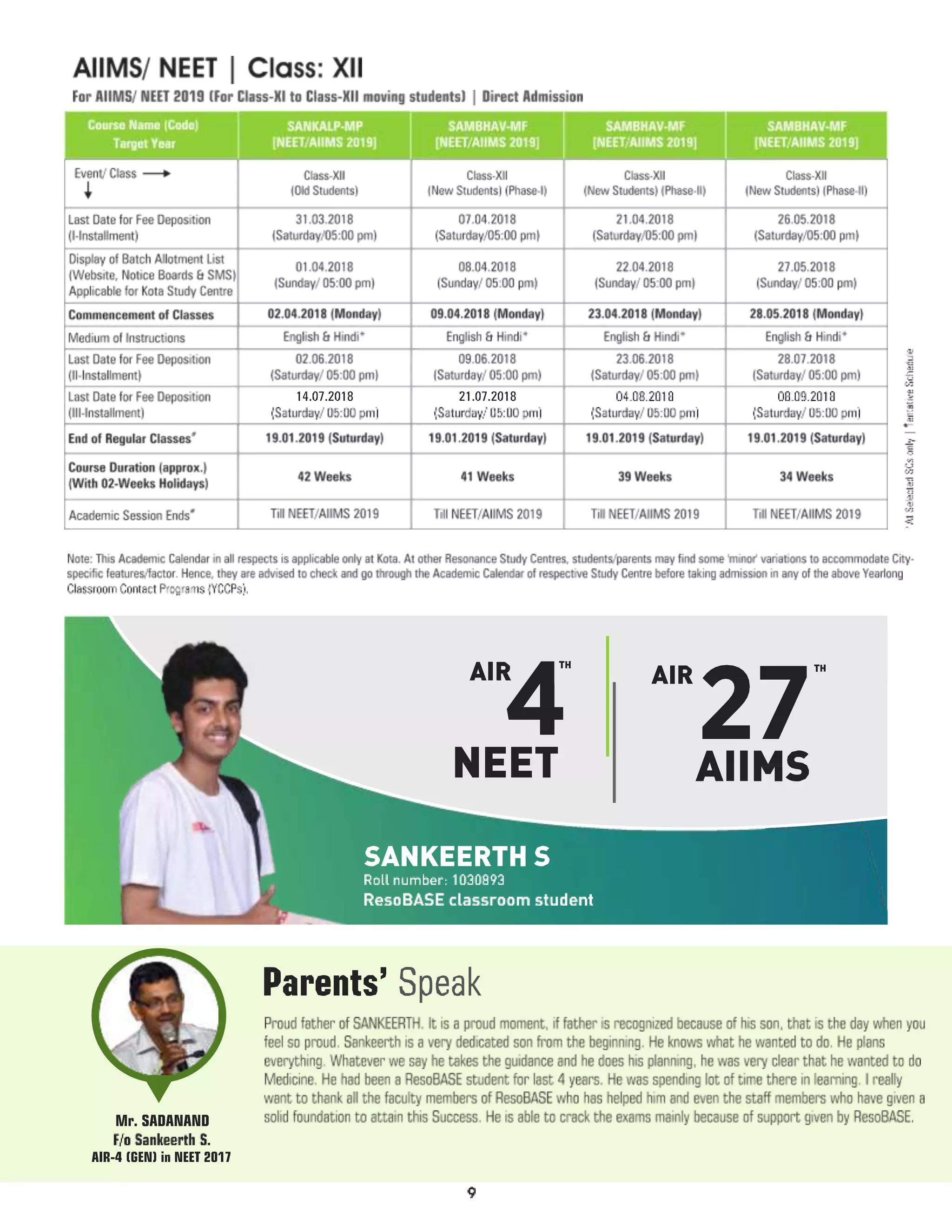 Resonance Information Leaflet 2018-19 | PPTX