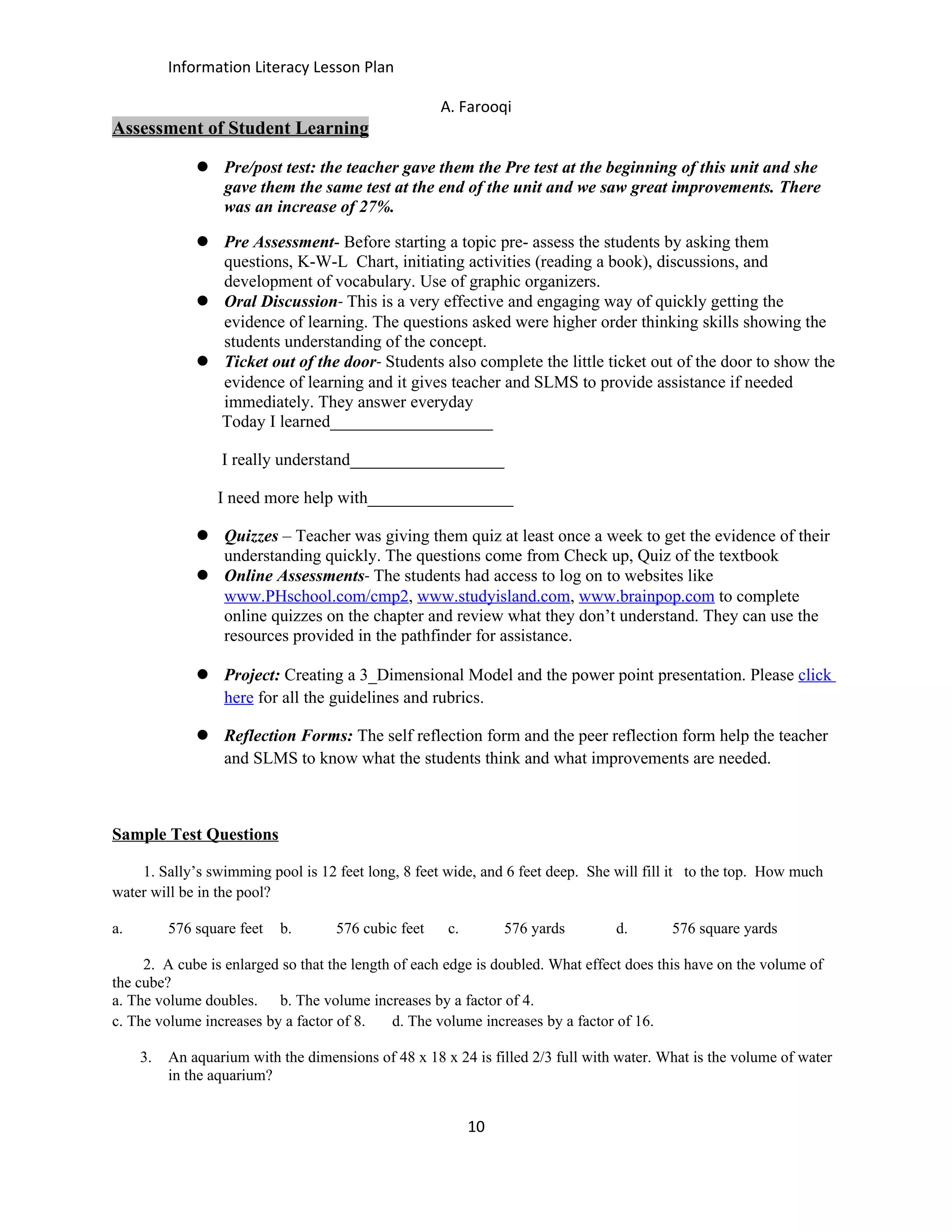 Info literacy lesson plan farooqi | PDF