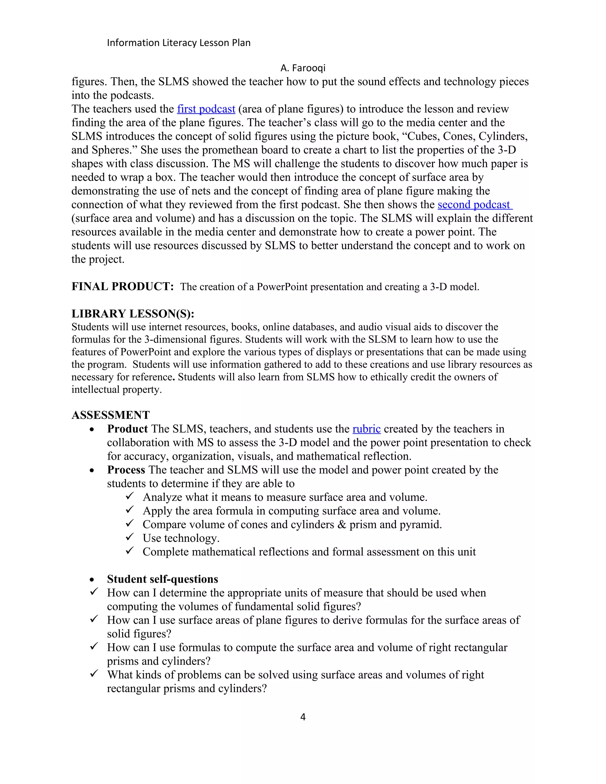 Info literacy lesson plan farooqi | PDF