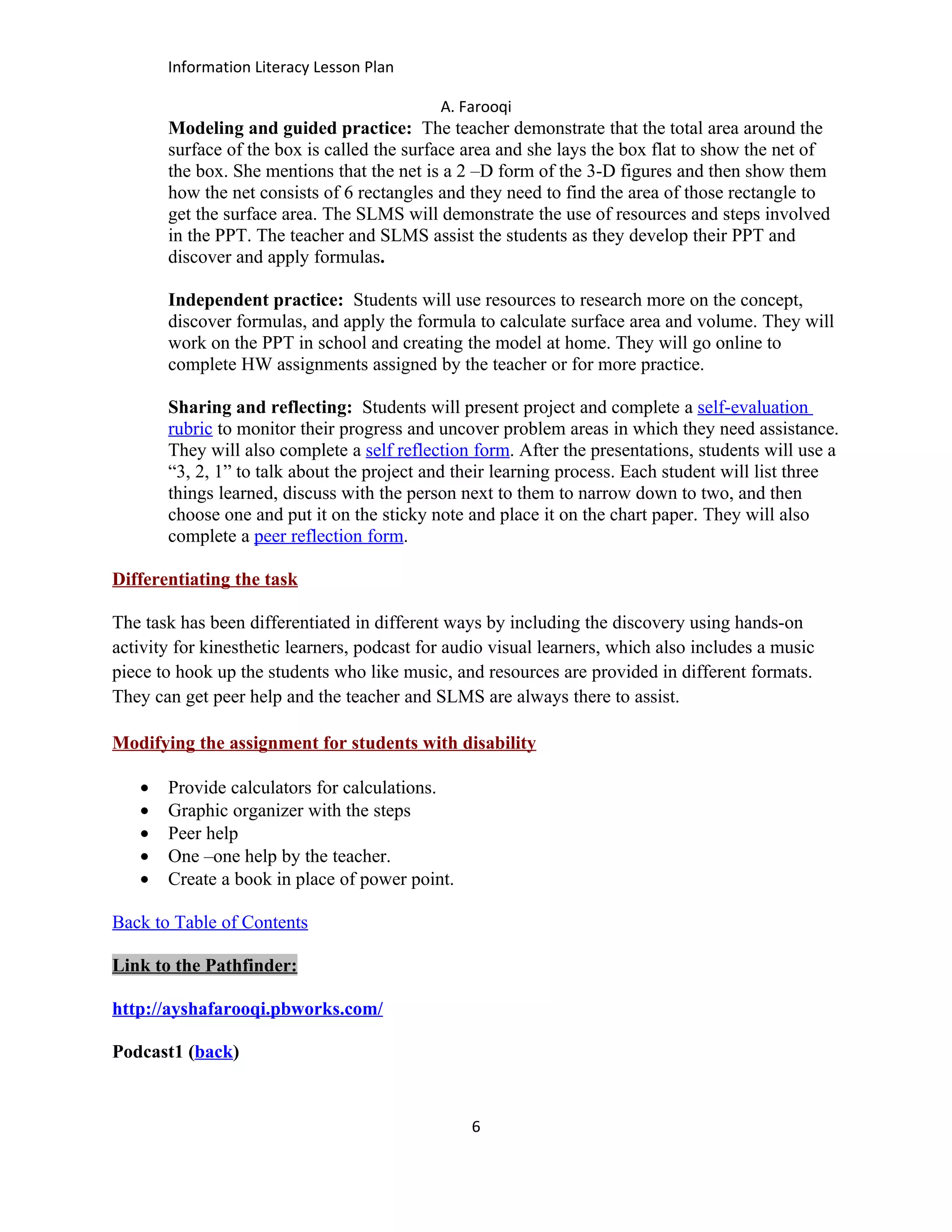 Info literacy lesson plan farooqi | DOC