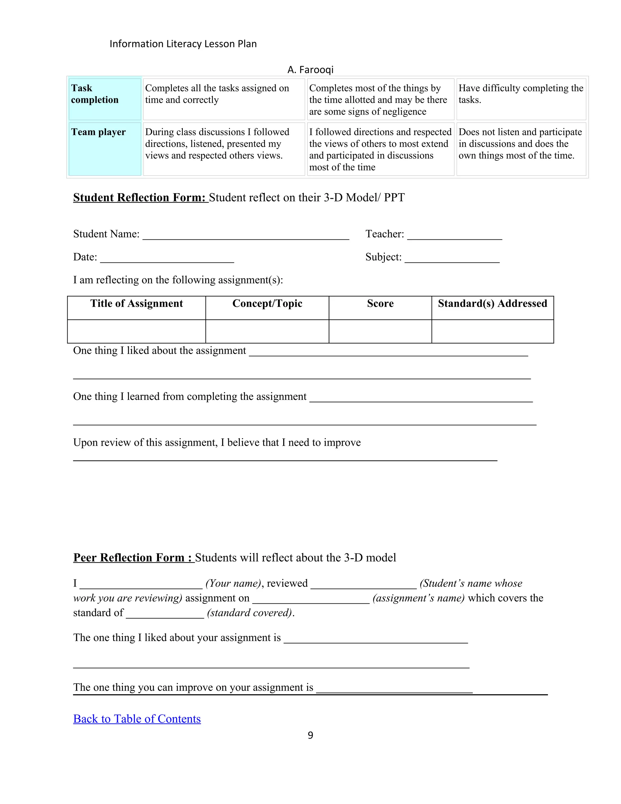 Info literacy lesson plan farooqi | PDF