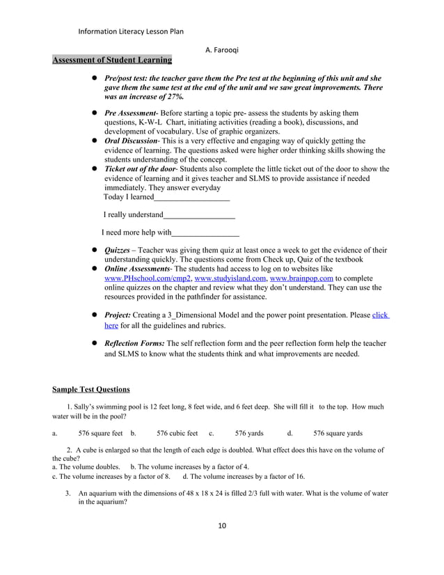 Info literacy lesson plan farooqi | PDF