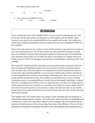 Info literacy lesson plan farooqi | PDF