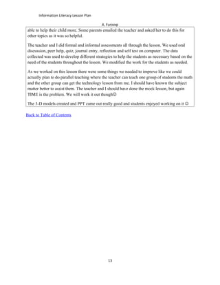 Info literacy lesson plan farooqi | PDF
