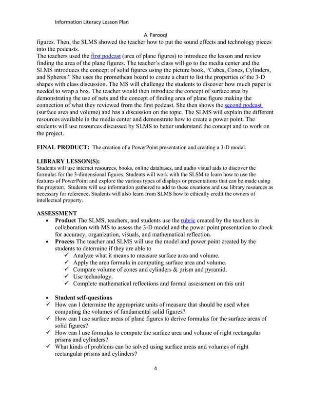 Info literacy lesson plan farooqi | PDF