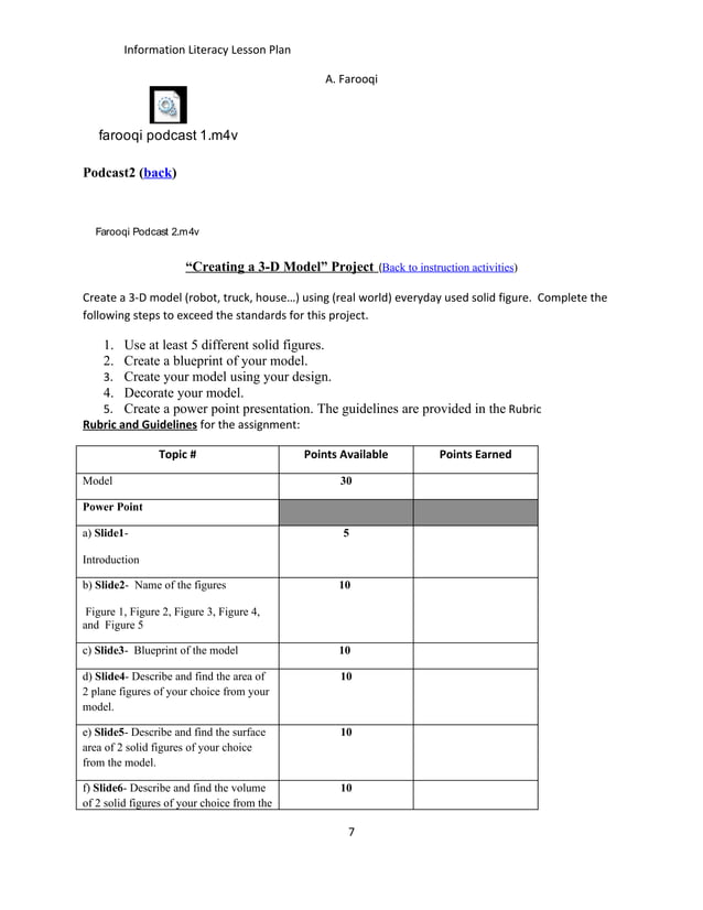 Info literacy lesson plan farooqi | PDF