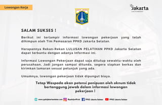 Rekapitulasi Daftar Lowongan Pekerjaan Periode I - September 2021 | PPT