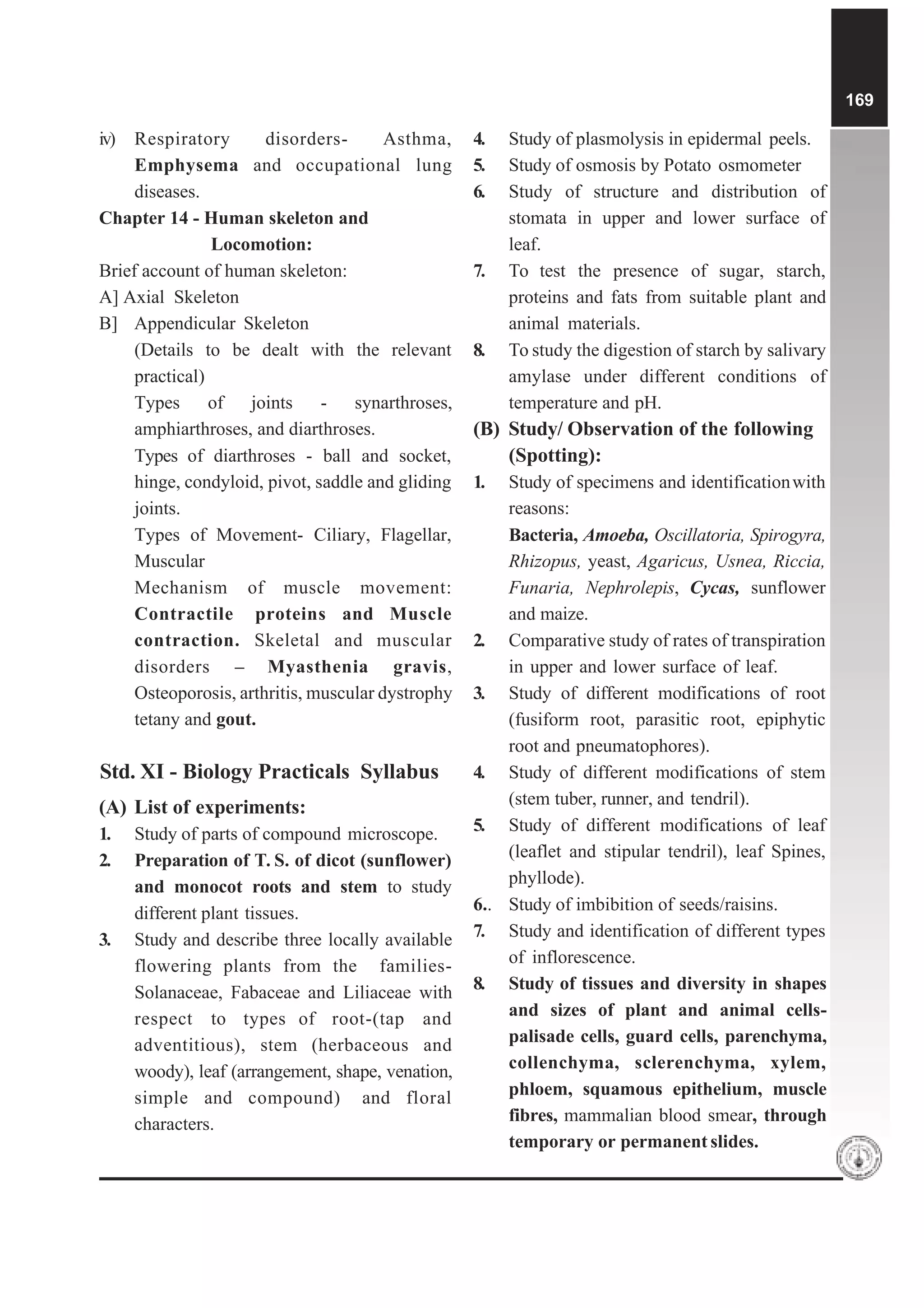 Infomatica Academy - Class - 11 Biology Syllabus | PDF