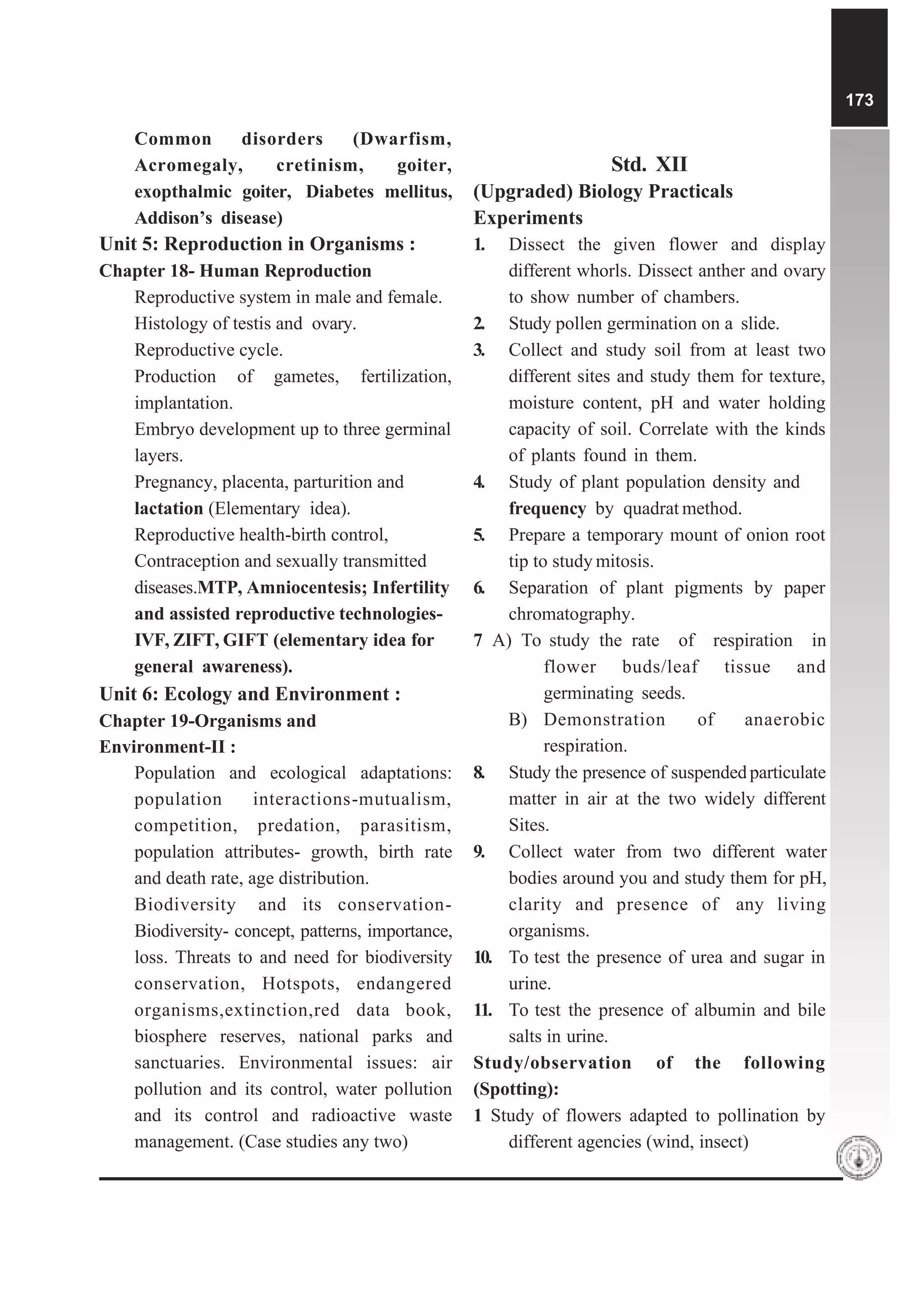 Infomatica Academy - Class - 11 Biology Syllabus | PDF