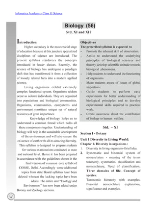 Infomatica Academy - Class - 11 Biology Syllabus | PDF