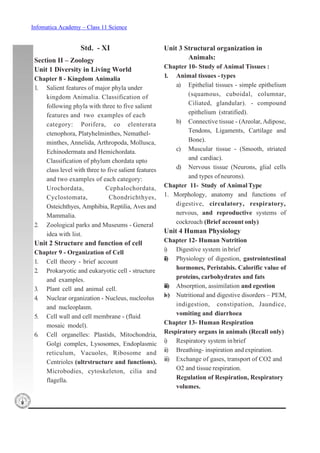 Infomatica Academy - Class - 11 Biology Syllabus | PDF