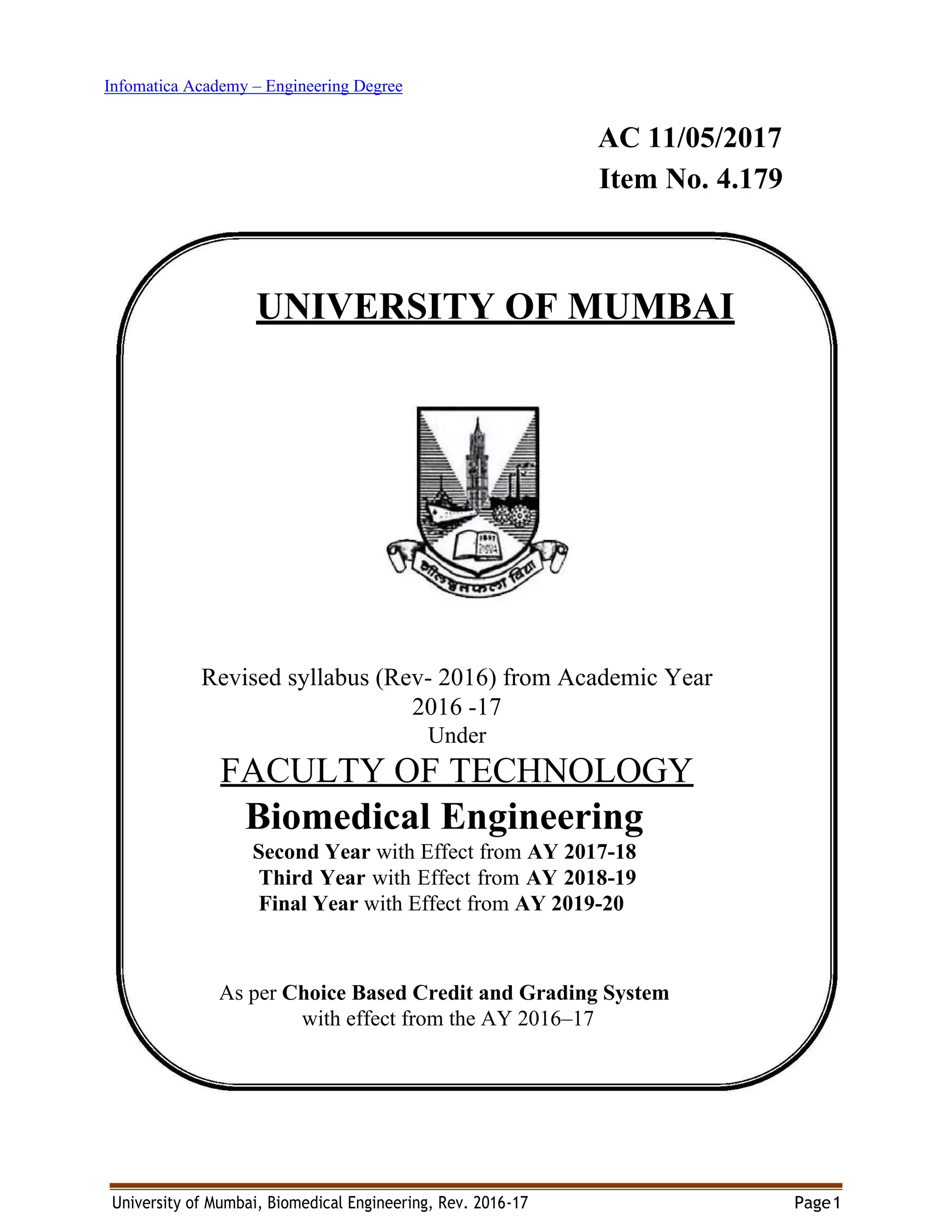 Infomatica Academy - Engineering Degree - Biomedical Engineering Syllabus | PDF