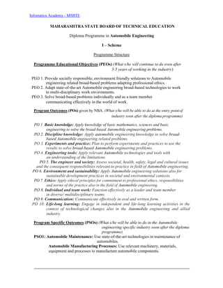Infomatica Academy - MSBTE - Automobile Engineering | PDF