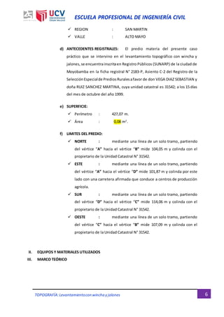 INFORME DE LEVANTAMIENTO CON WINCHA Y JALON | DOCX