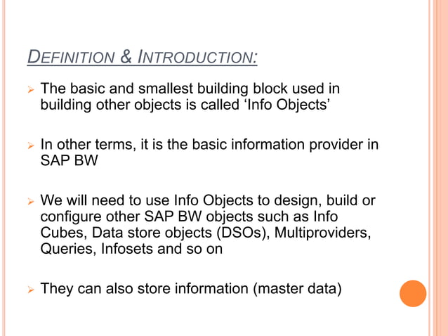 SAP BW - Info objects ppt | PPTX | Databases | Computer Software and Applications