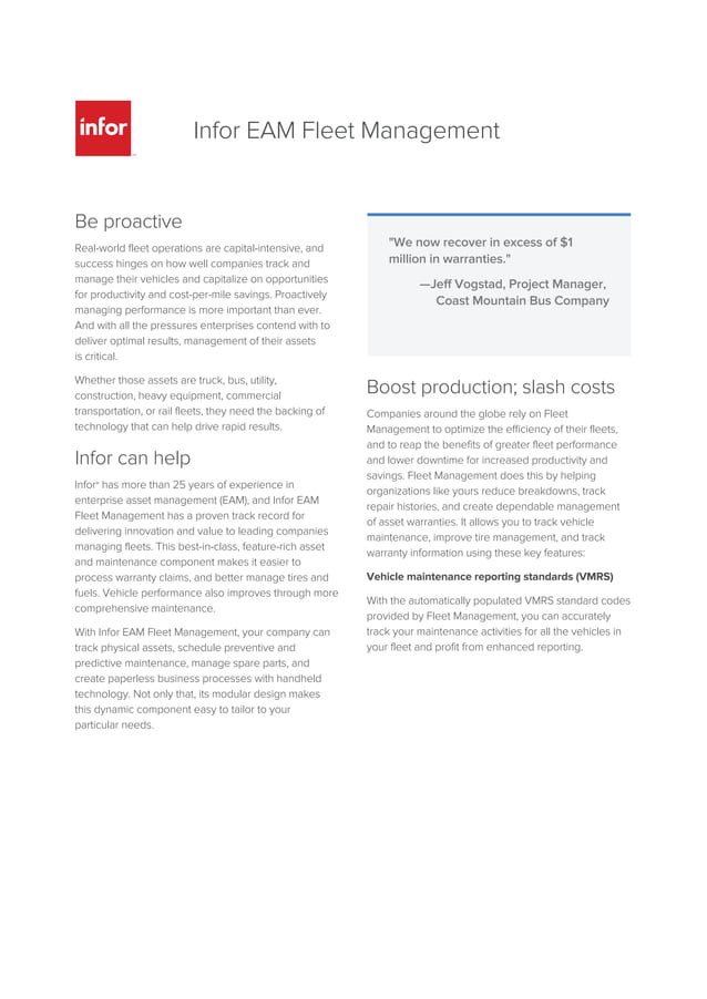 Infor EAM Fleet Management | PDF