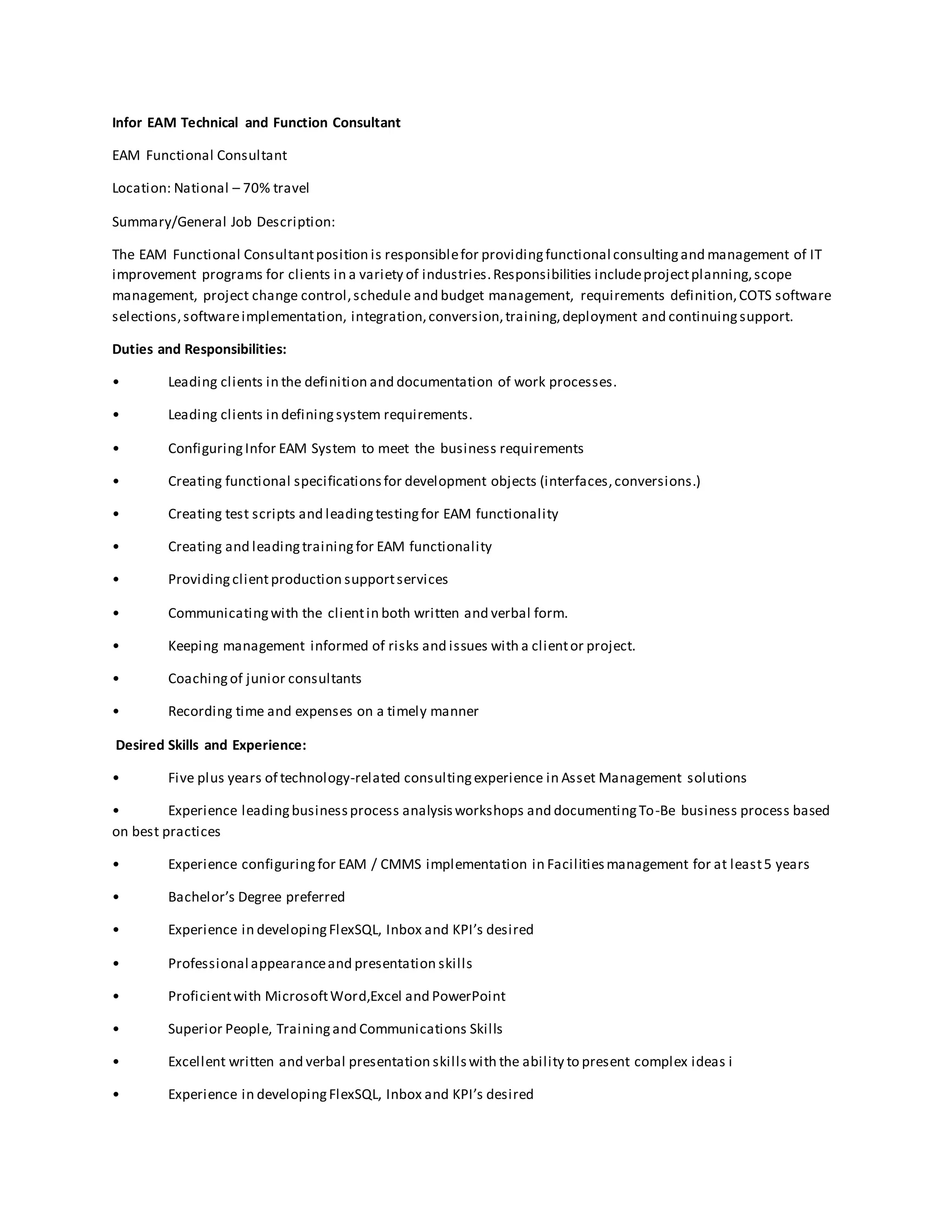 Infor eam technical and function consultant | PDF