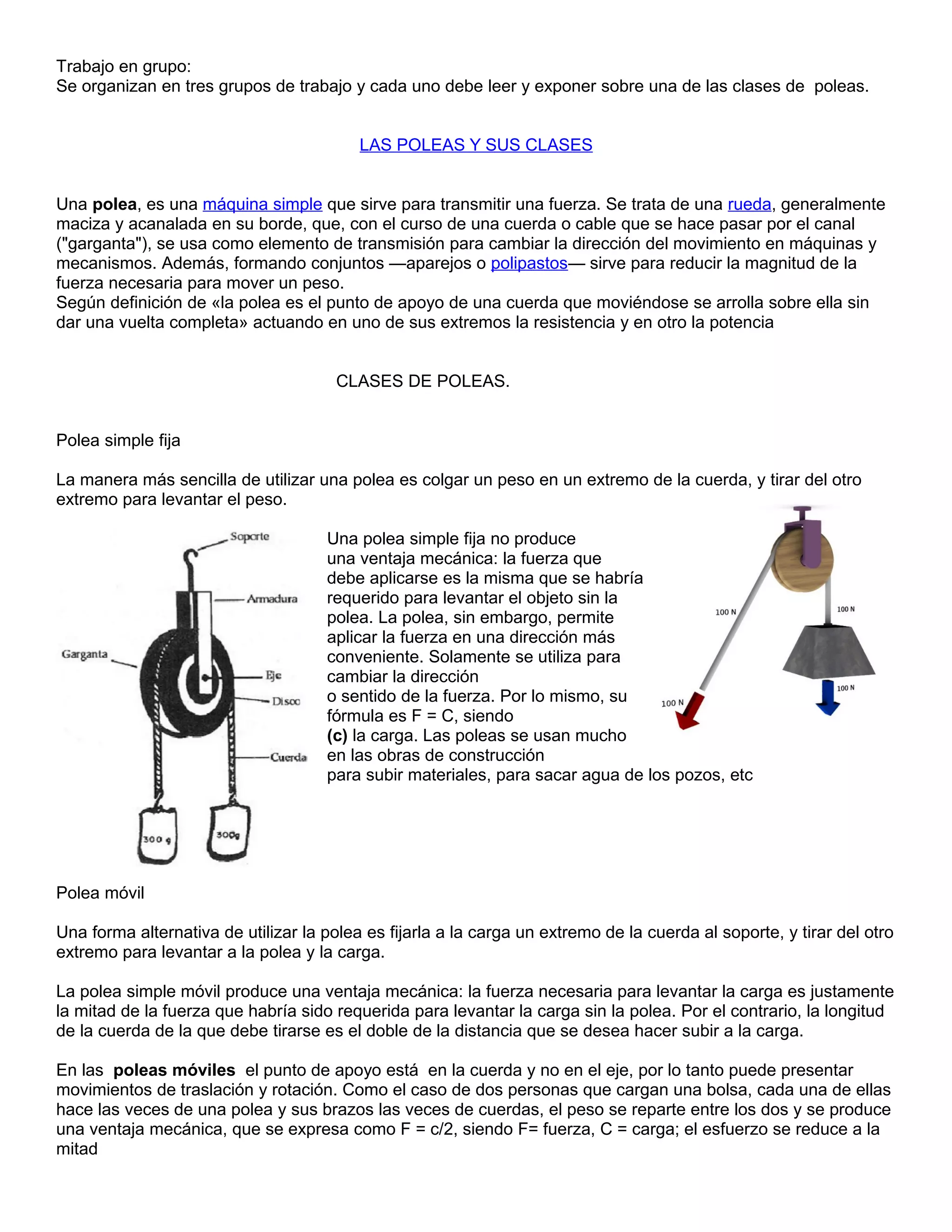Informacion las poleas y sus clases | PDF