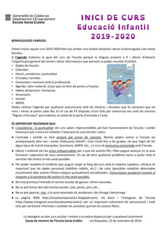 Informacions inici de curs famílies infantil 2019 2020 | PDF