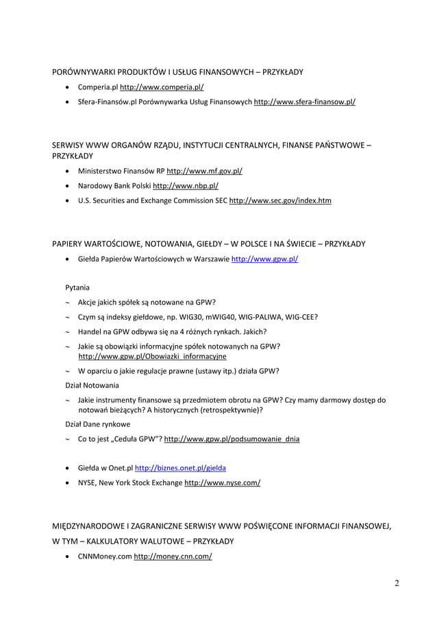 Informacja finansowa w Internecie (dokument zaktualizowany) | PDF