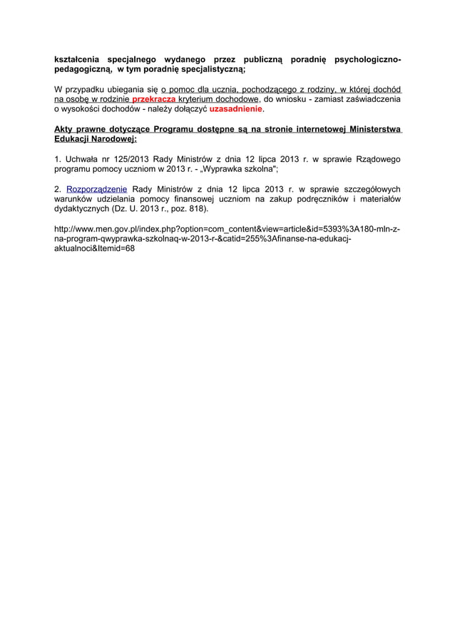 Informacja o programie wyprawka szkolna 2013 | PDF