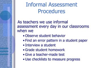 Informal Classroom Assessment | PPT