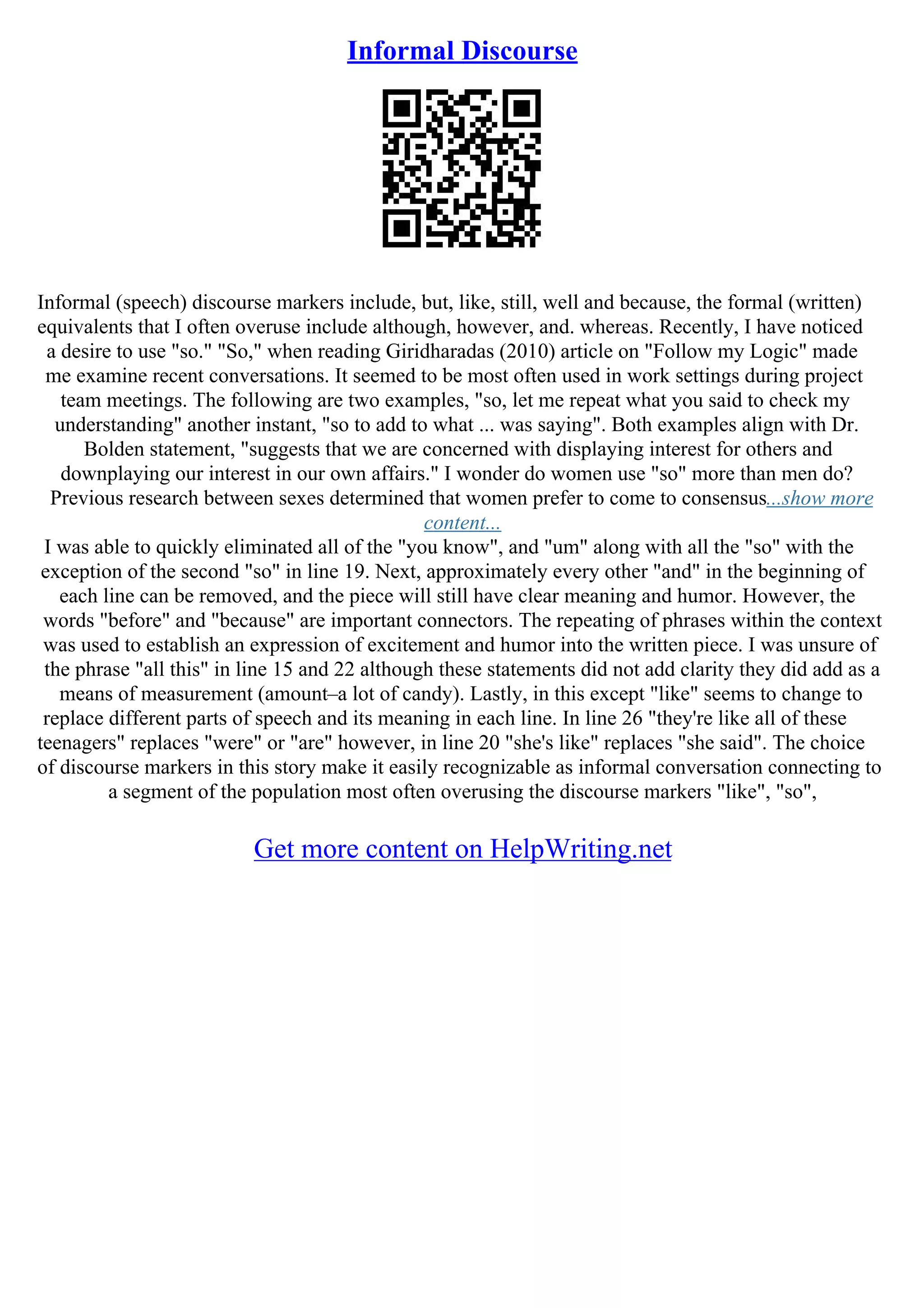 Informal Essay Examples | PDF