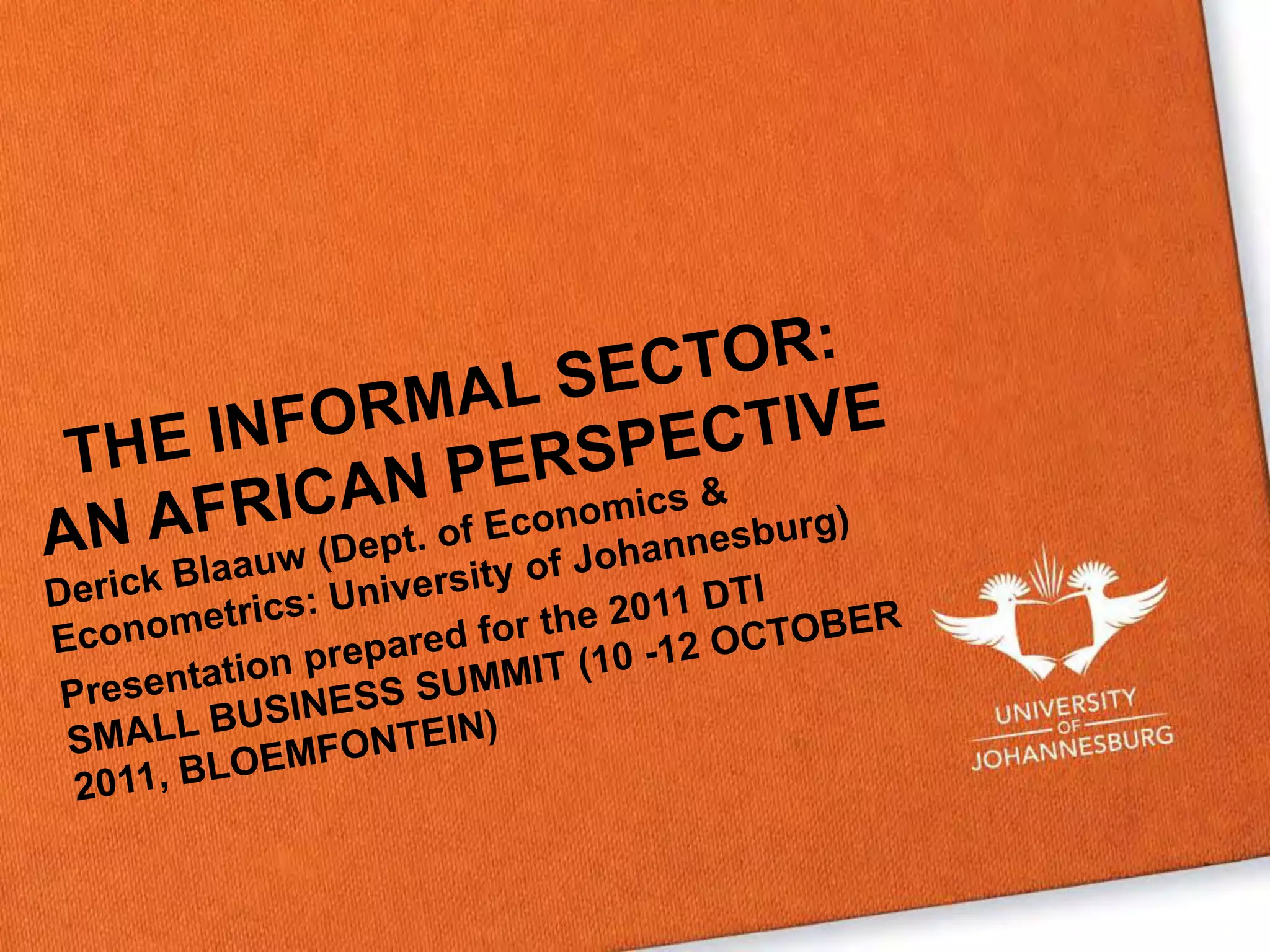 Informal sector an african perspective prof derick blaauw | PDF