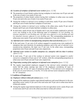 Informal sector and conditions of employment in india | PDF