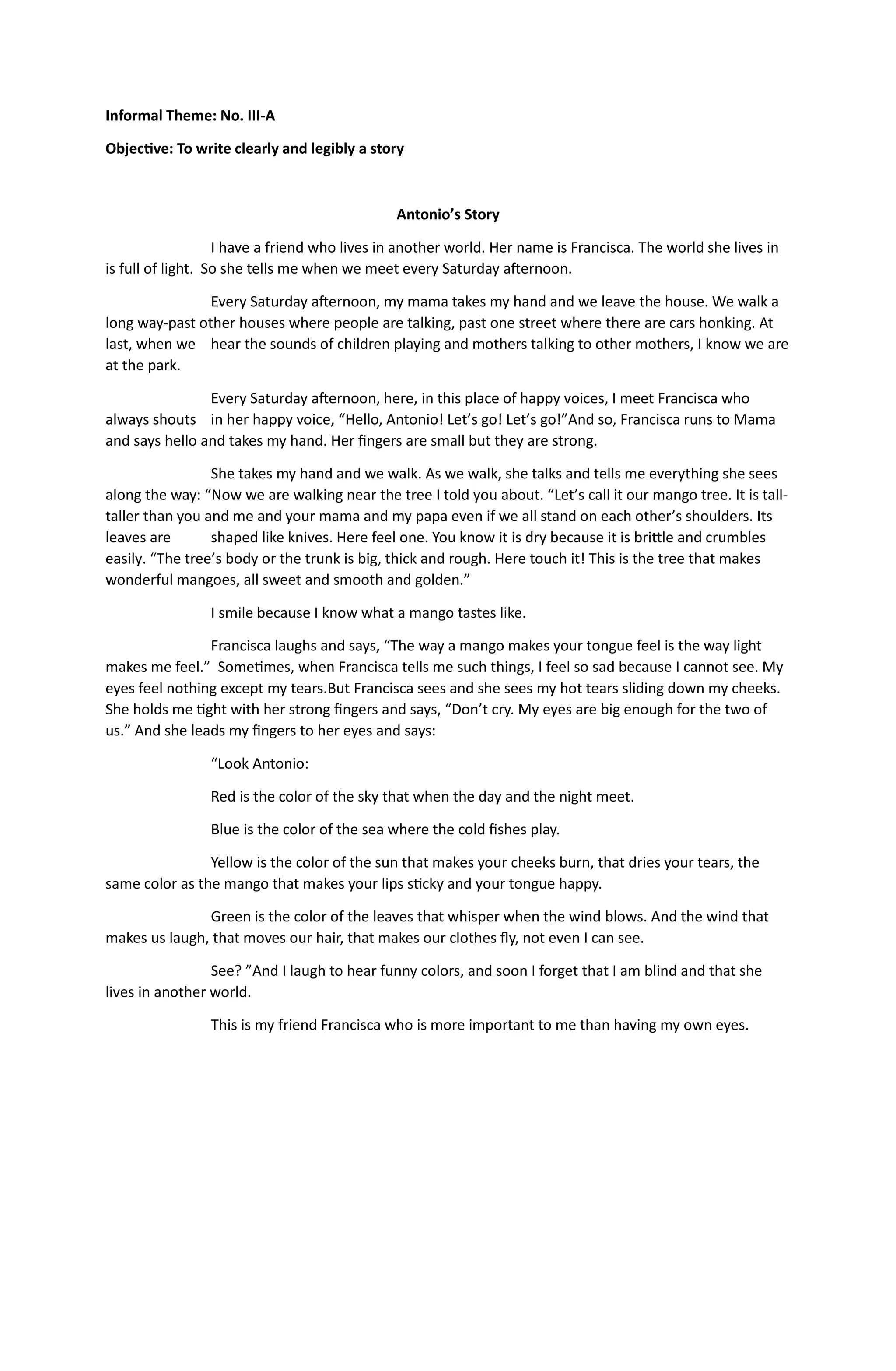 antonio story the story of a boy who"s name is ANTONIO | DOCX