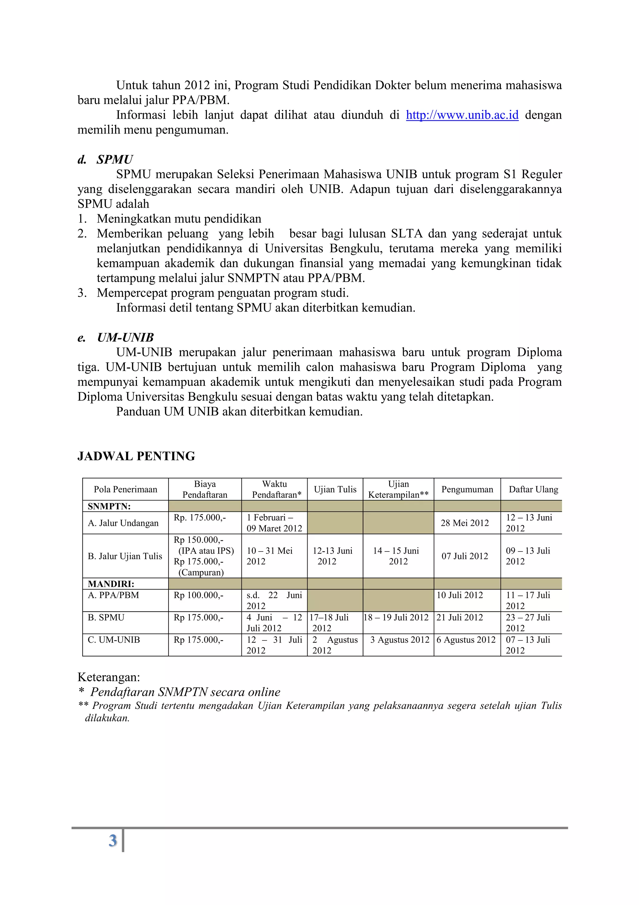 Informasi umum penerimaan mahasiswa baru s1 unib | PDF
