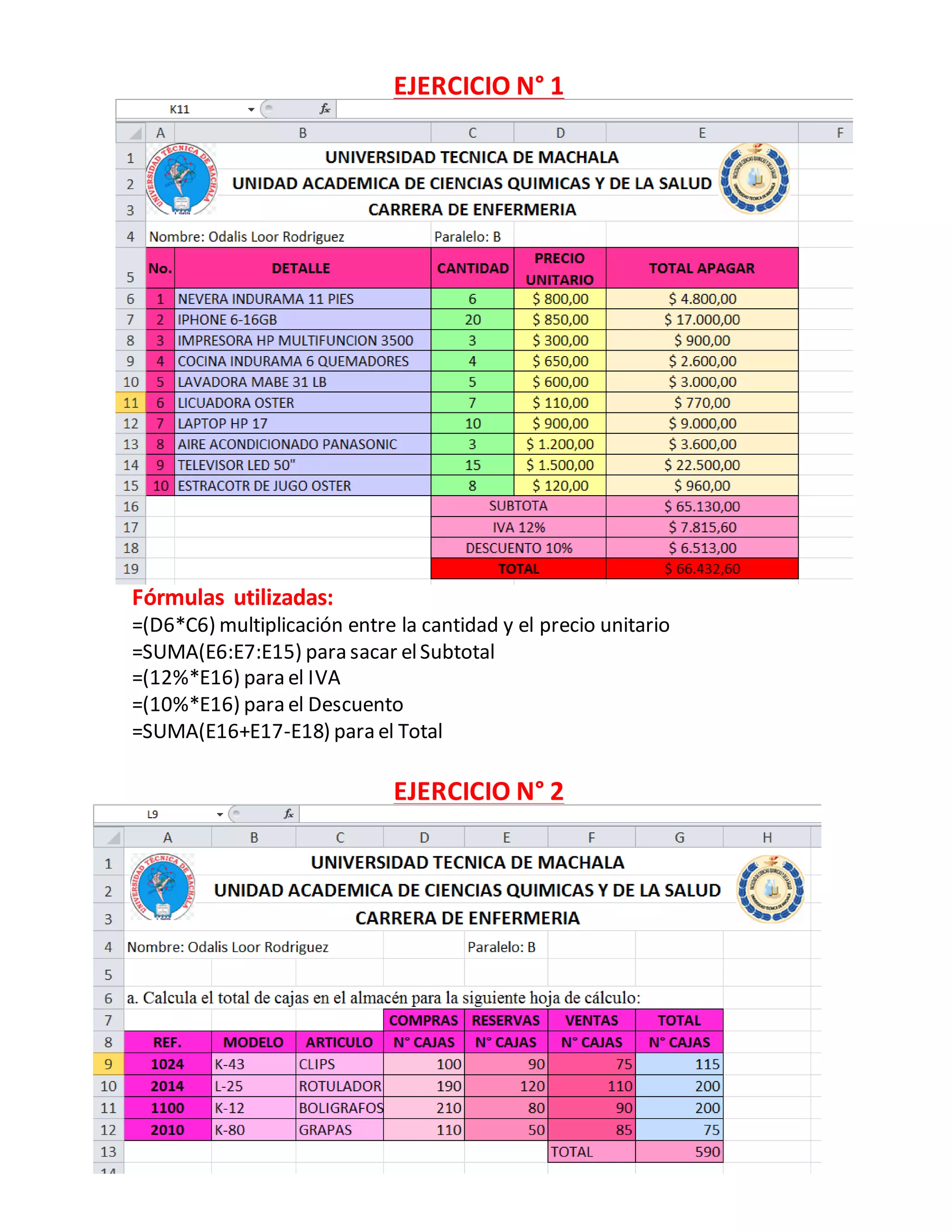 EJERCICIOS DE EXCEL - INFORMATICA | DOCX