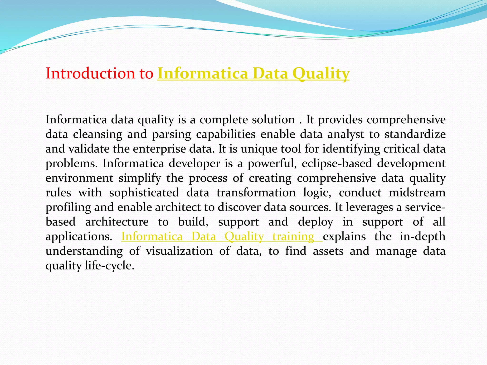 Informatica Data Quality Training | PPTX