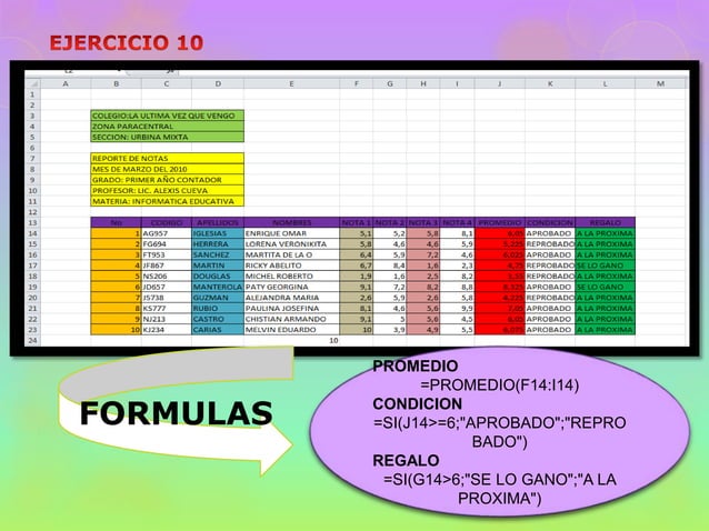 Informatica ii formulas y ejercicios | PPT