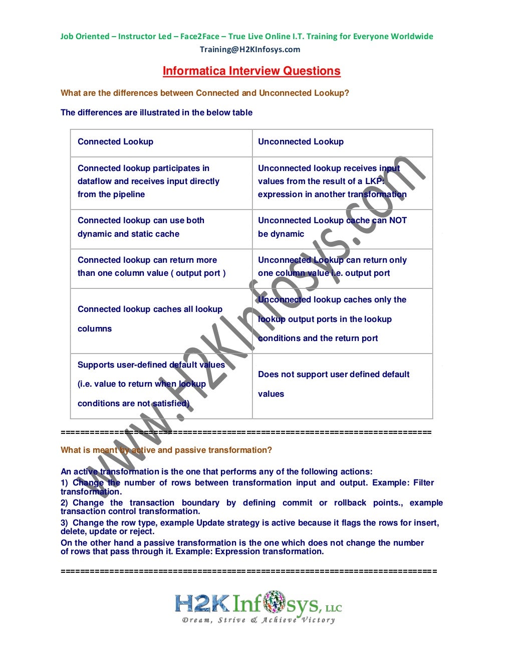 Informatica Interview Questions H2kinfosys