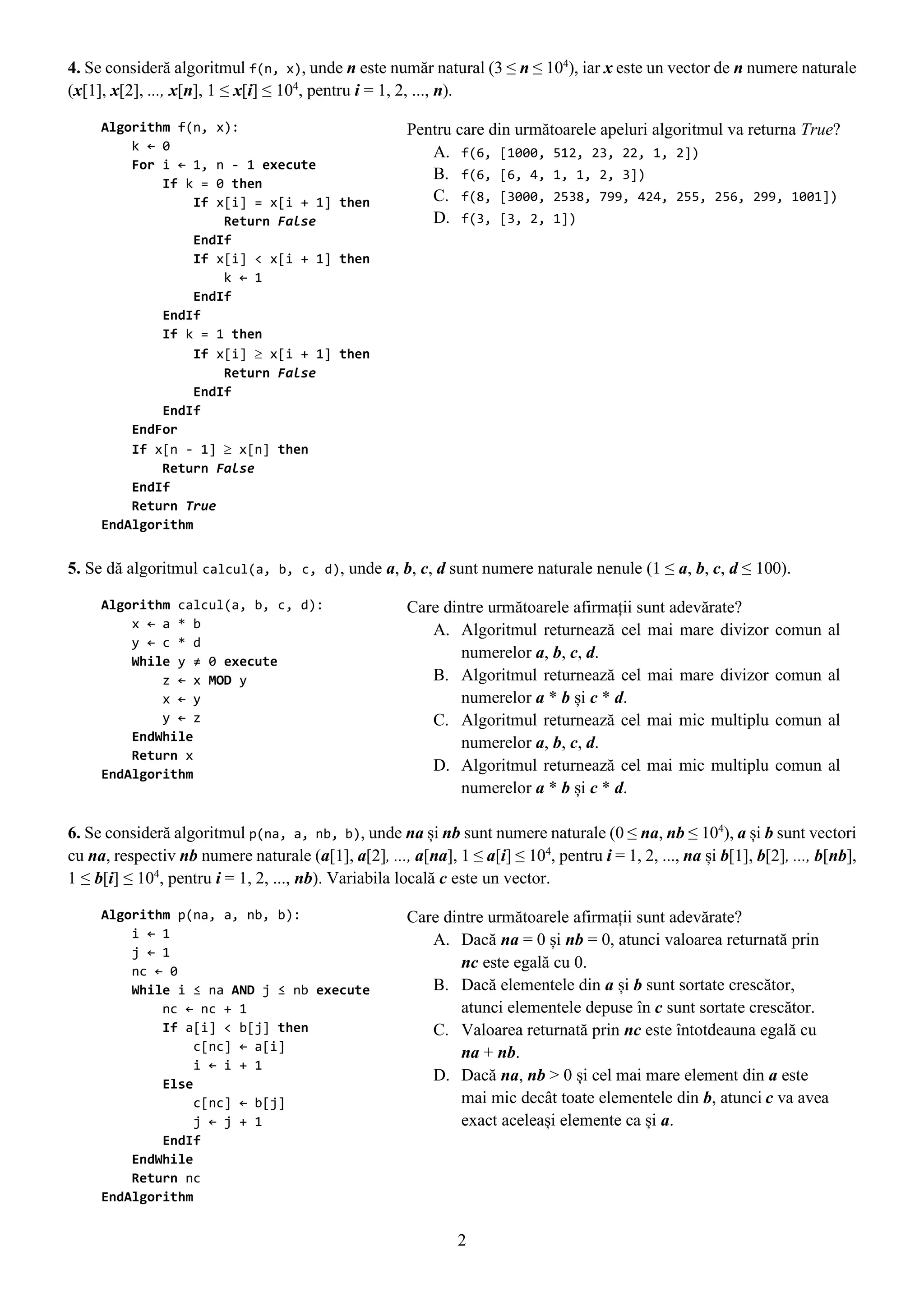 Bacalaureat INFO 203 matematica informatica | PDF