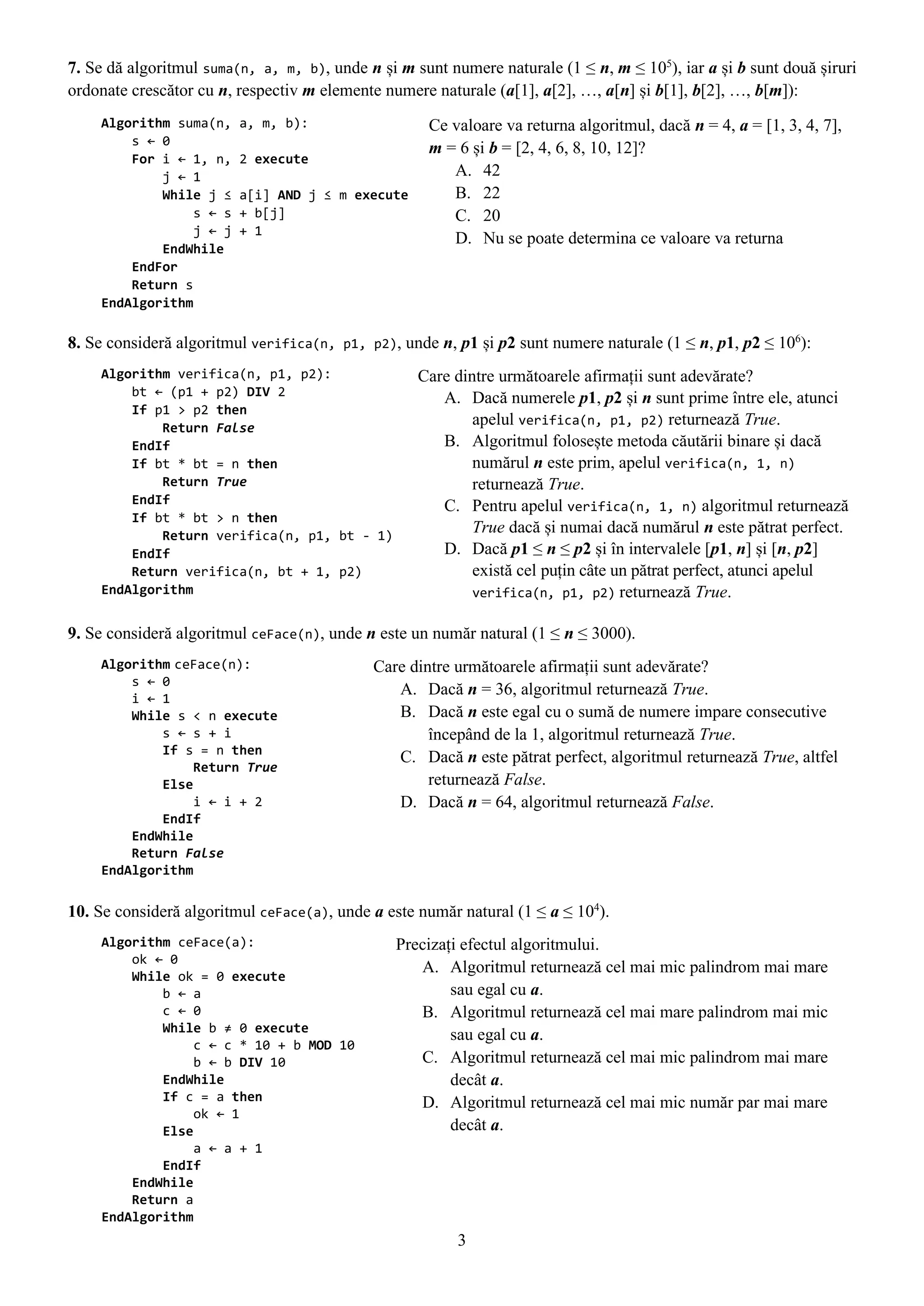 Bacalaureat INFO 203 matematica informatica | PDF