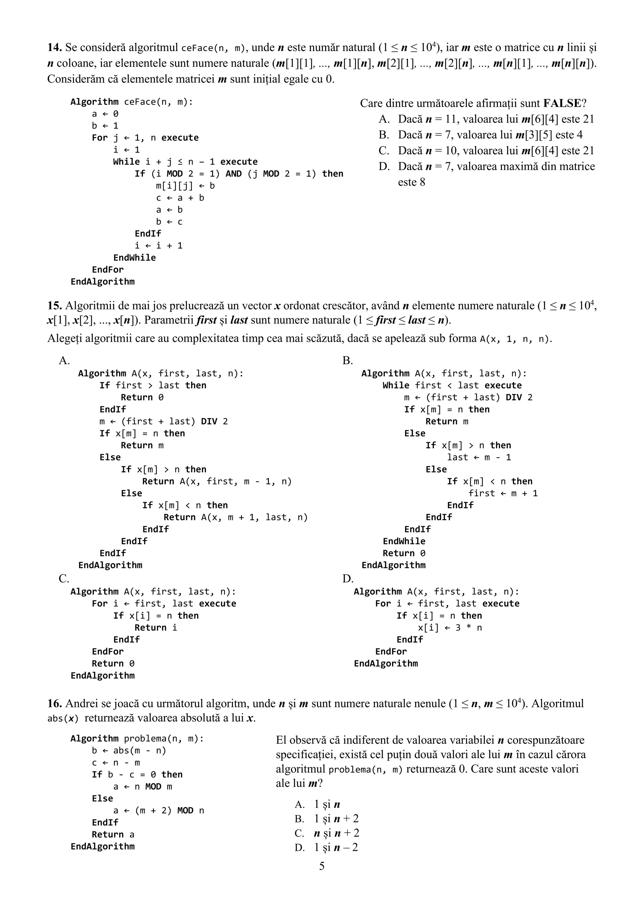 Bacalaureat INFO 203 matematica informatica | PDF