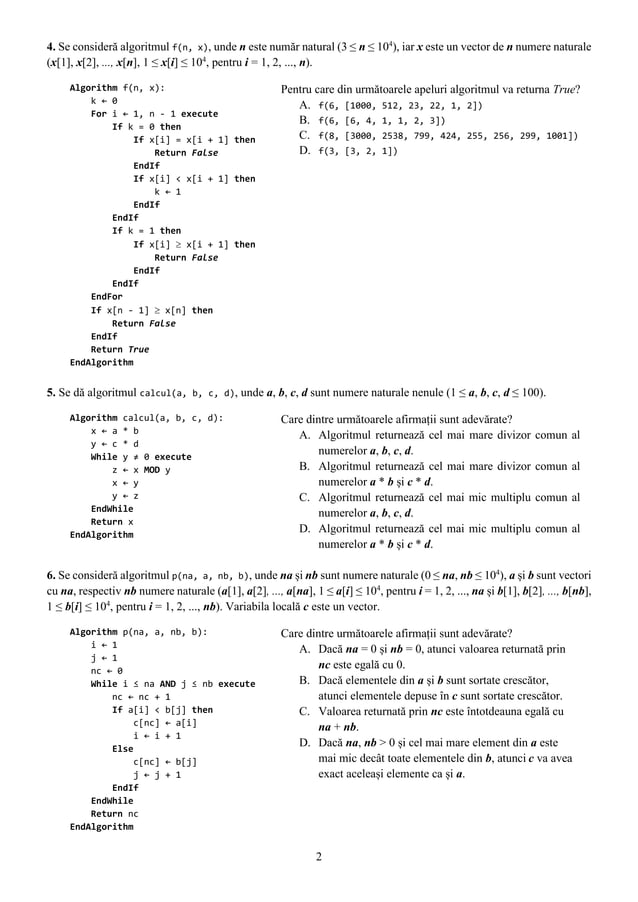 Bacalaureat INFO 203 matematica informatica | PDF