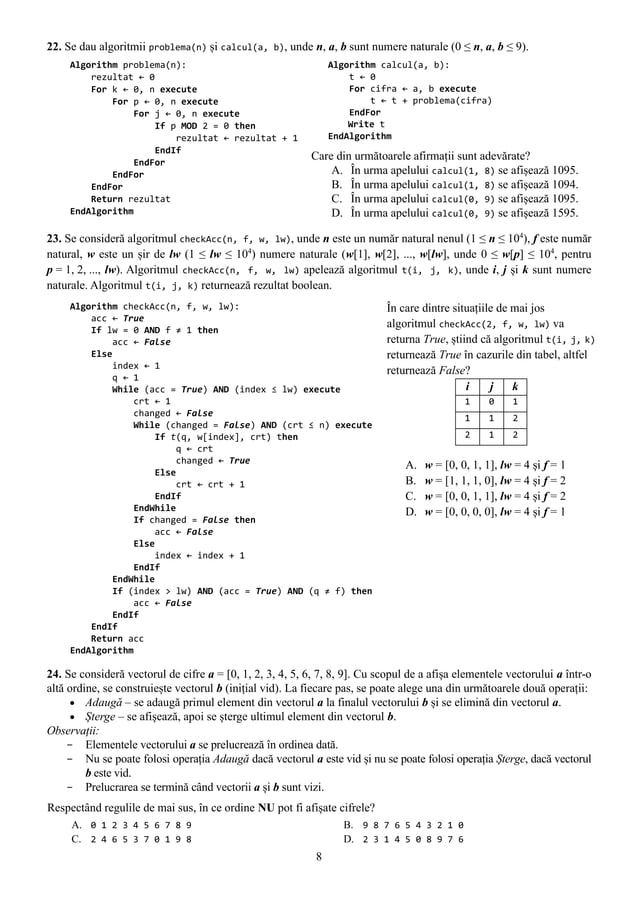 Bacalaureat INFO 203 matematica informatica | PDF
