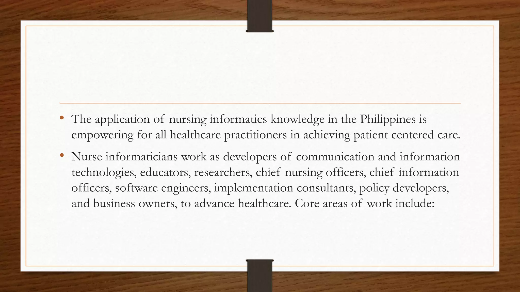 IMPORTANCE OF NURSING INFORMATICS IN THE PHILIPPINE HEALTH CARE ...
